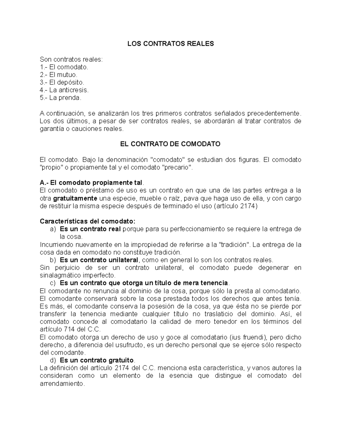 Los Contratos Reales - RESUMEN BARCIA - LOS CONTRATOS REALES Son ...