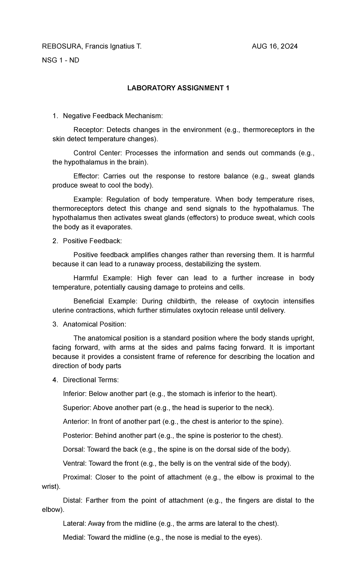 Assignment Lab 1 Rebosura copy - REBOSURA, Francis Ignatius T. AUG 16, 2O NSG 1 - ND LABORATORY ...