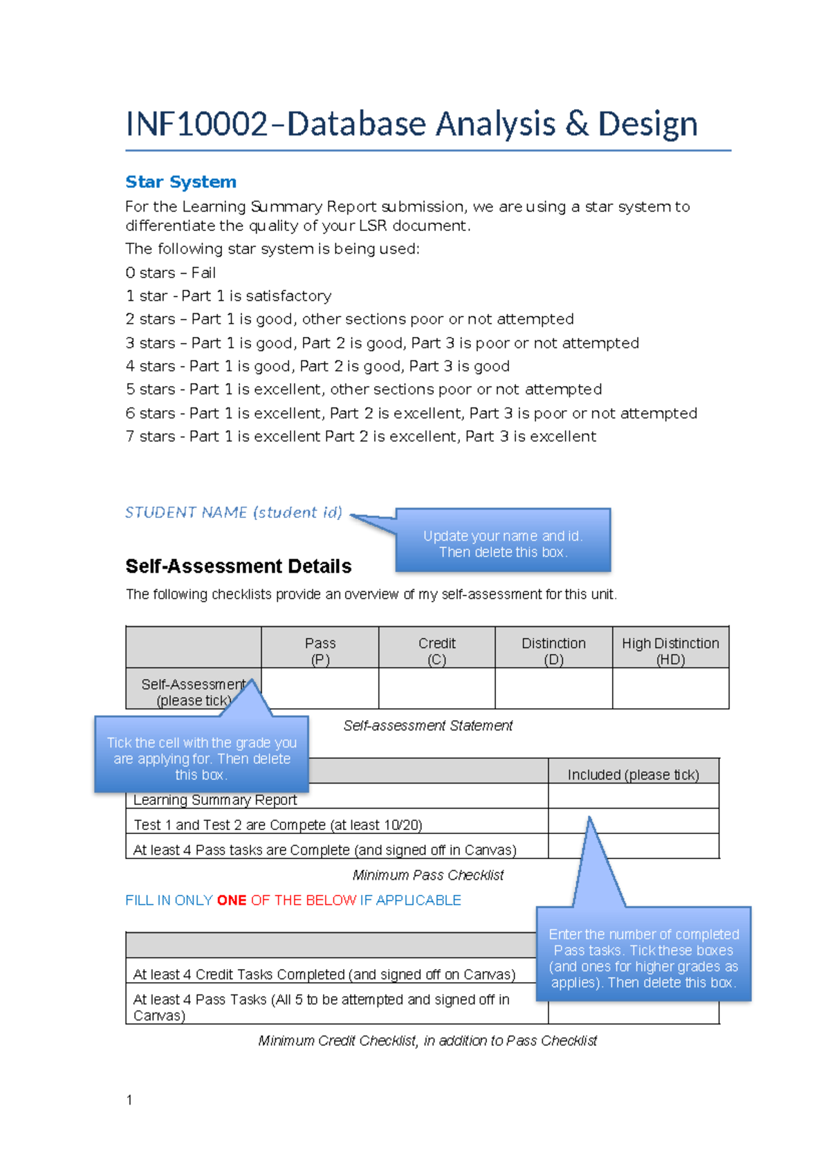 Inf10002 Learning Summary Report Template New Inf10002database Analysis And Design Star System