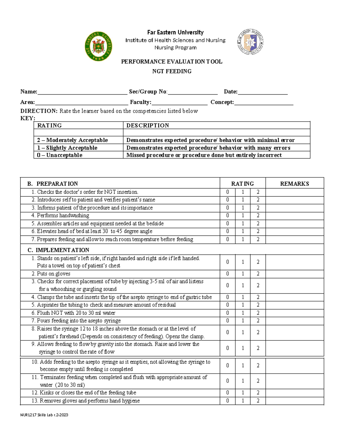NGT-Feeding 2024 - Far Eastern University Institute of Health Sciences ...