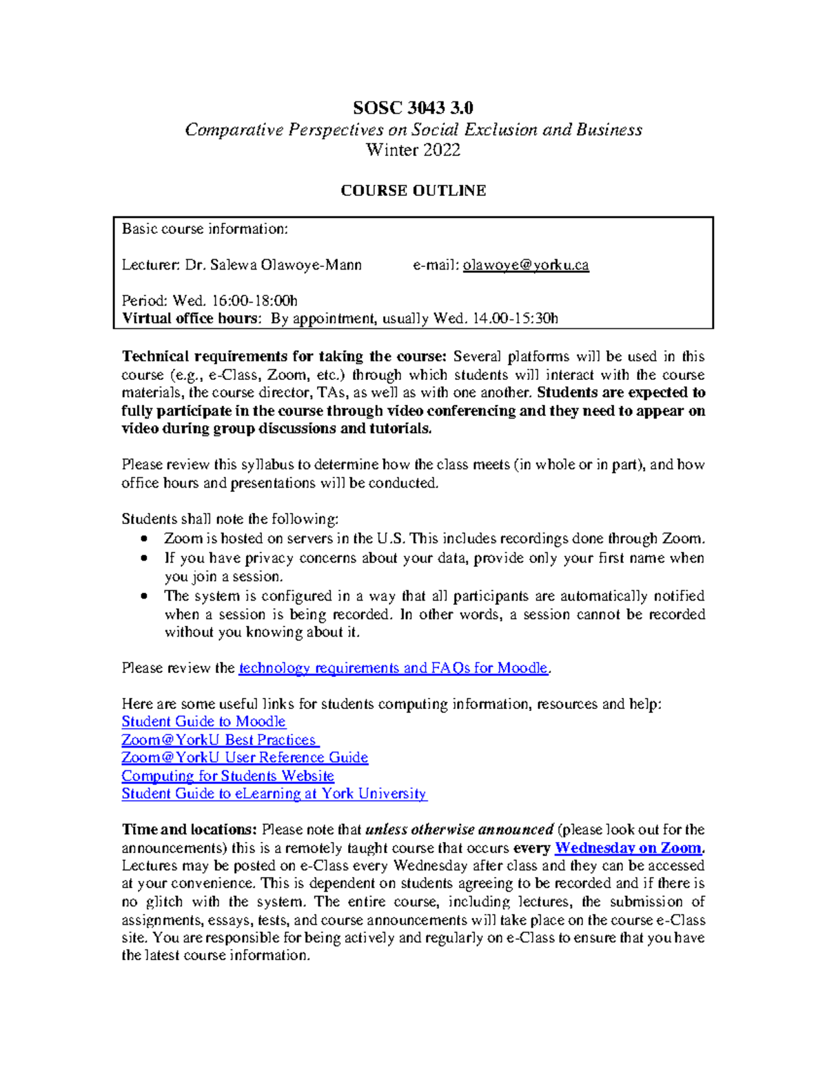 SOSC 3043 Olawoye-Mann 2022 - SOSC 3043 3. Comparative Perspectives on ...