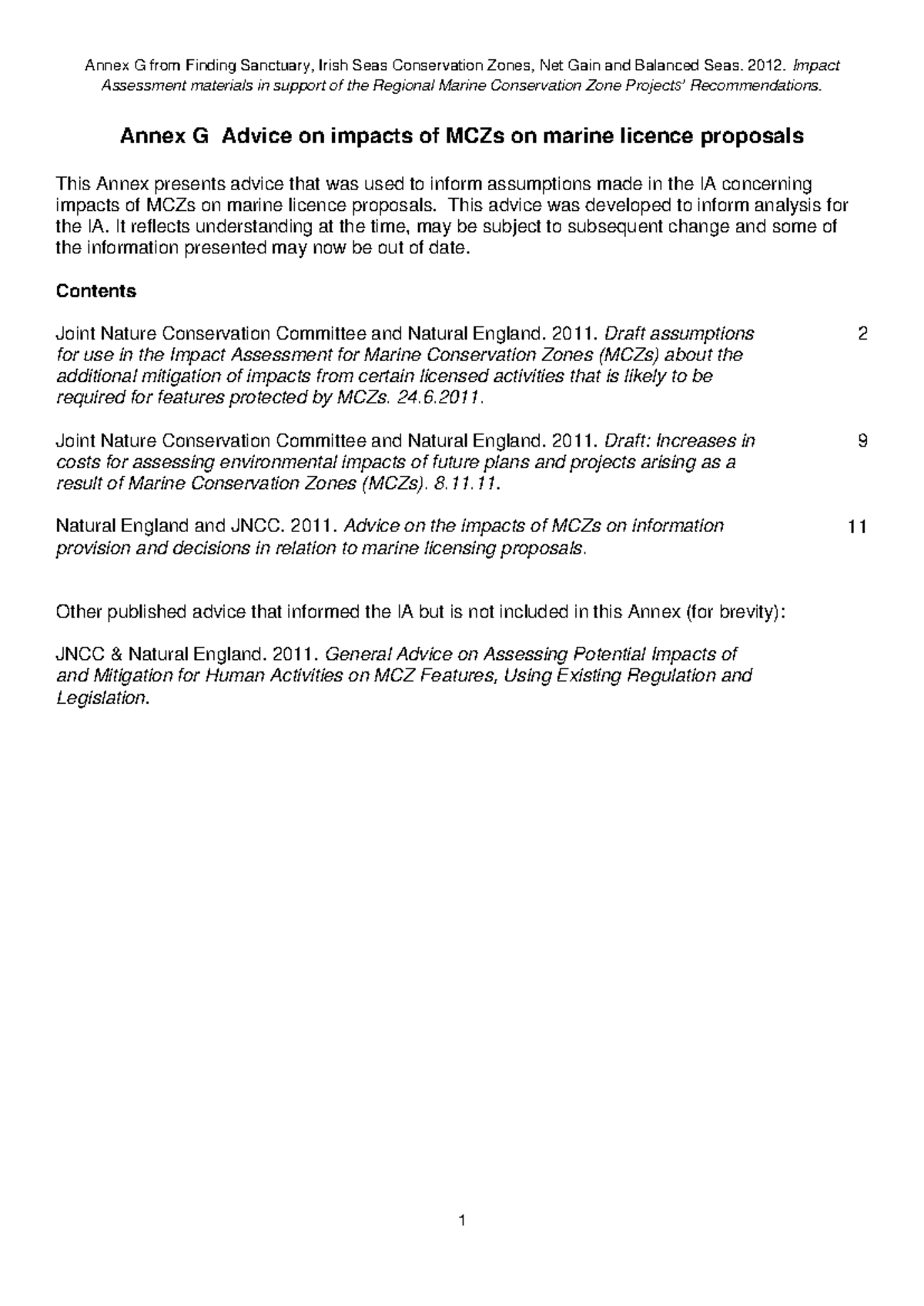 Annex G All Regions 13.07.12 - Annex G from Finding Sanctuary, Irish ...