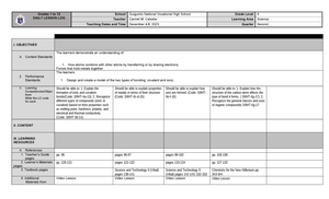 DLL Electronic Structure of matter - Grades 1 to 12 DAILY LESSON LOG ...