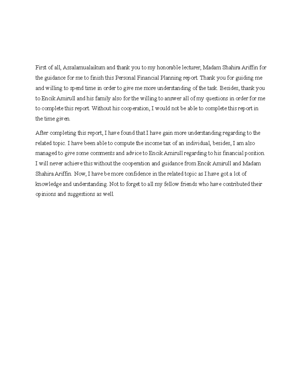 FIN 533 Individual Assignment - First of all, Assalamualaikum and thank ...