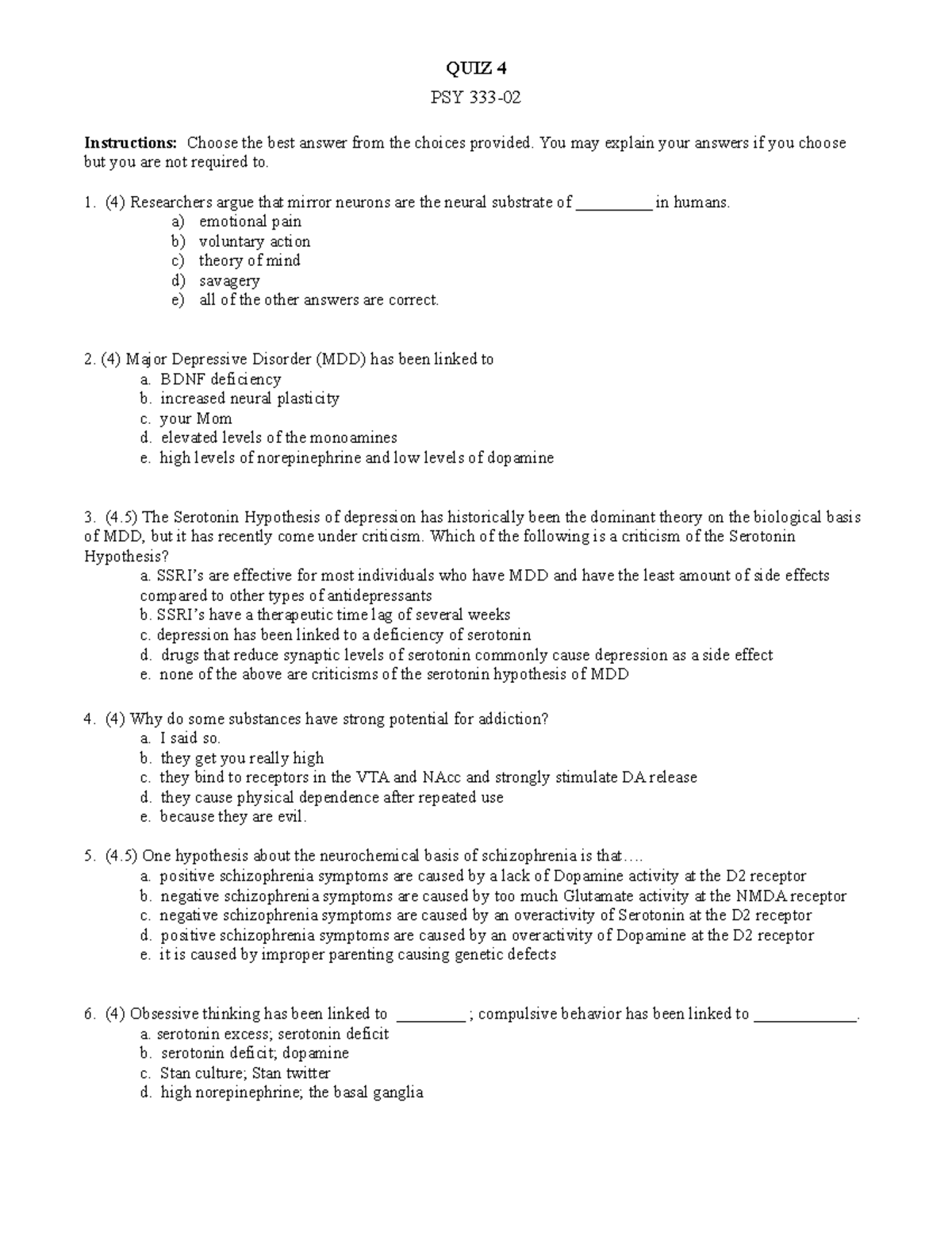 Quiz 4 33302 2021 - Quiz - QUIZ 4 PSY 333- Instructions: Choose the ...