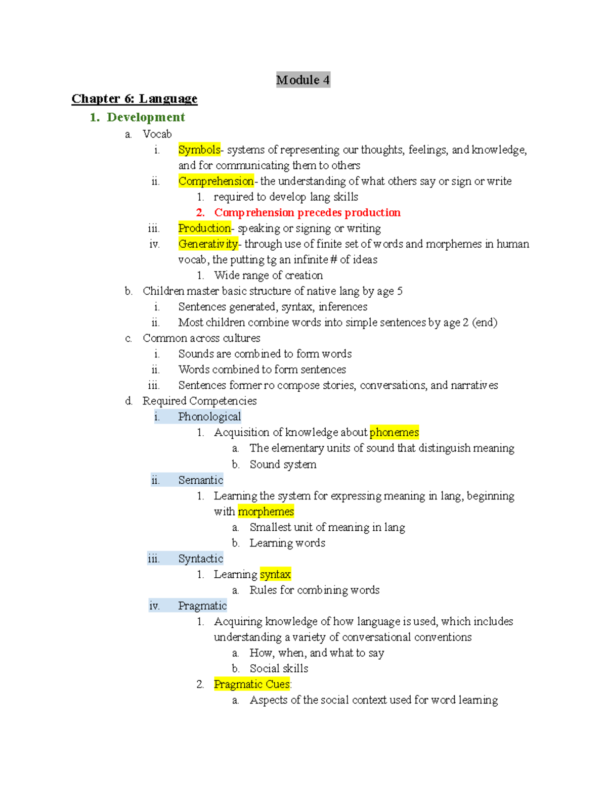 Exam 2 Review - Outline of Exam 2 Topics - Module 4 Chapter 6: Language ...