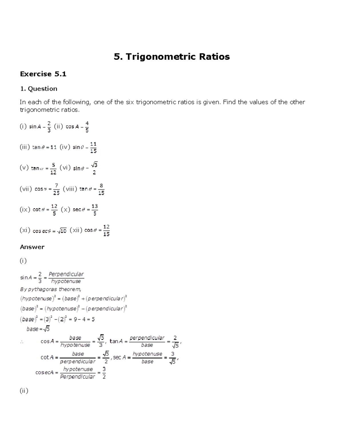 Trigonometric Ratios - ....... - 5. Trigonometric Ratios Exercise 5 ...
