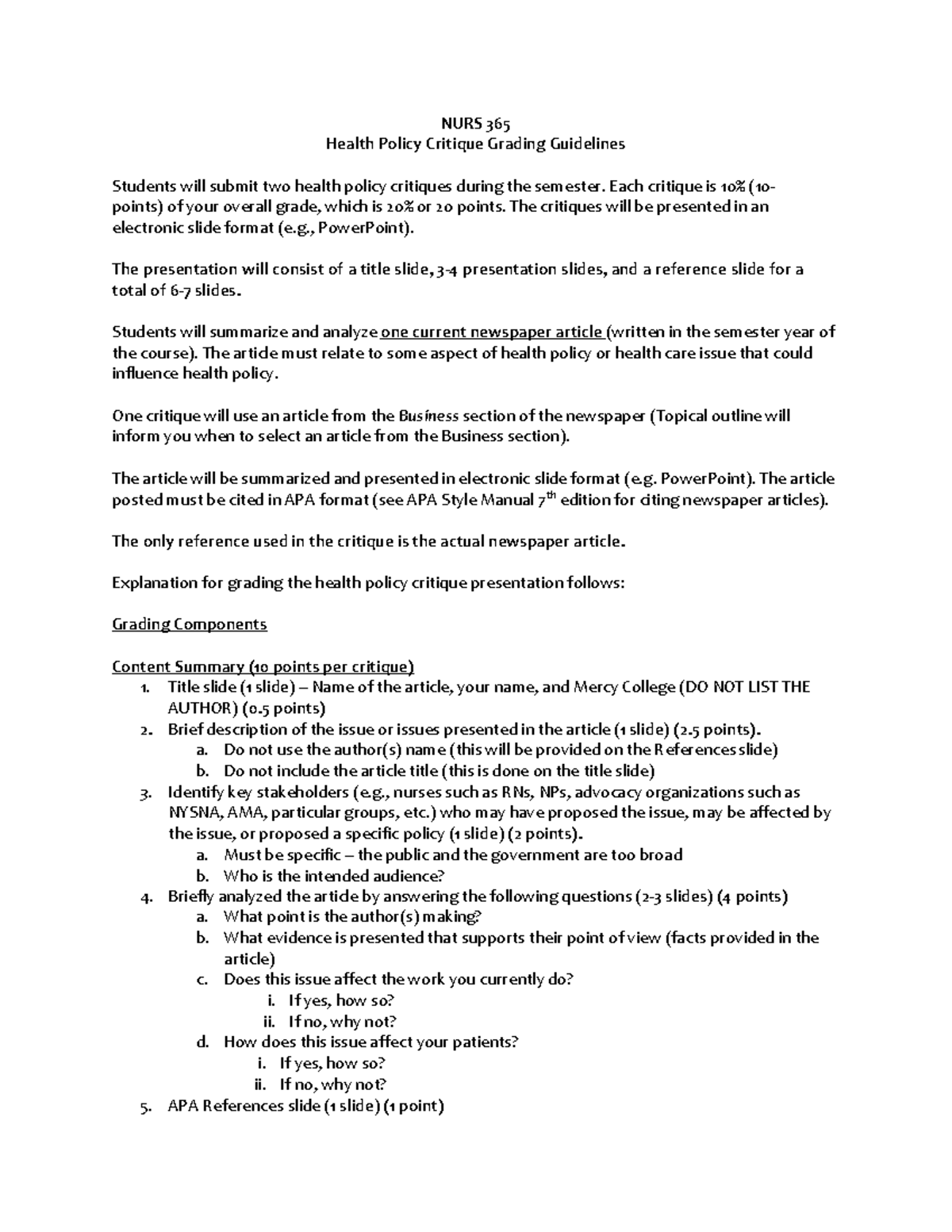 Health Policy Critique NURS 365 - NURS 365 Health Policy Critique ...