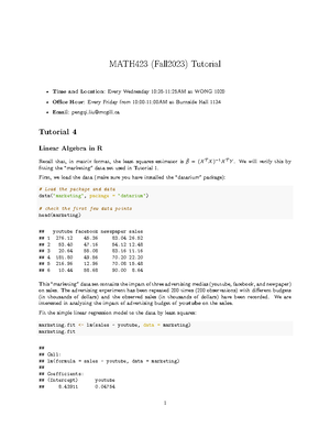 Lec1 - Lecture notes 1 - Applied Regression MATH 423 Yi Yang ...