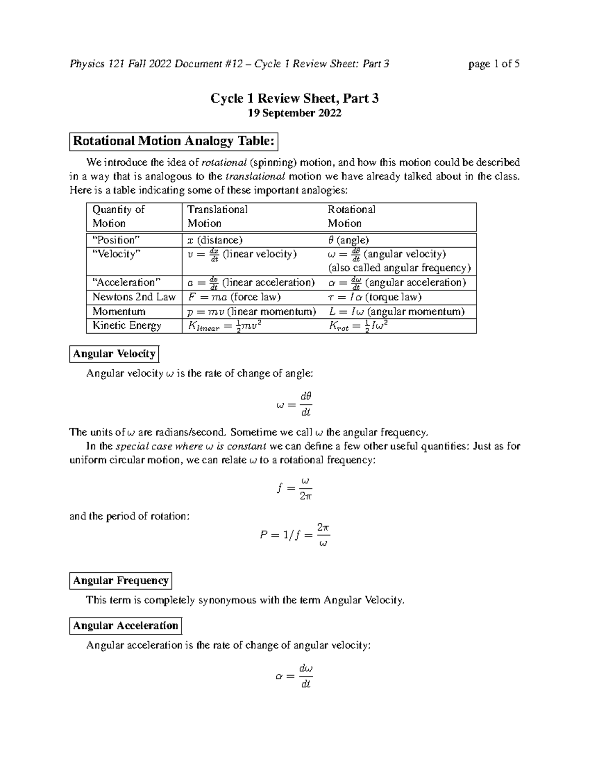 Cycle 1 Review Sheet Part 3 - Cycle 1 Review Sheet, Part 3 19 September ...