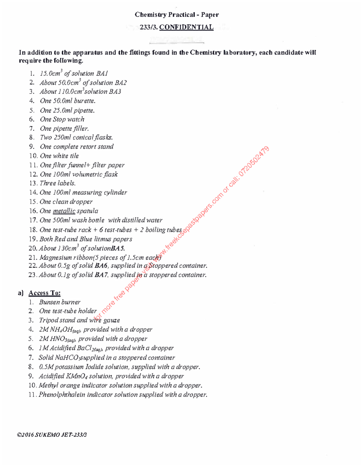 2016 Free MOCK Chemistry Paper 3 Confidential - Chemistry Practical ...