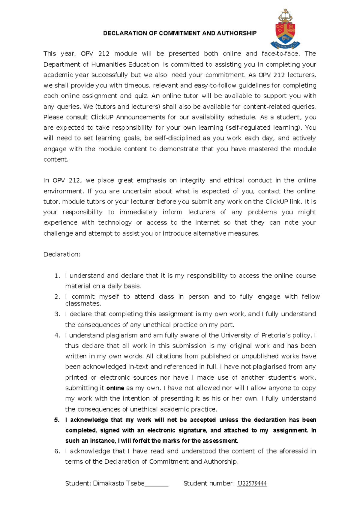 Individual Assignment - DECLARATION OF COMMITMENT AND AUTHORSHIP This ...