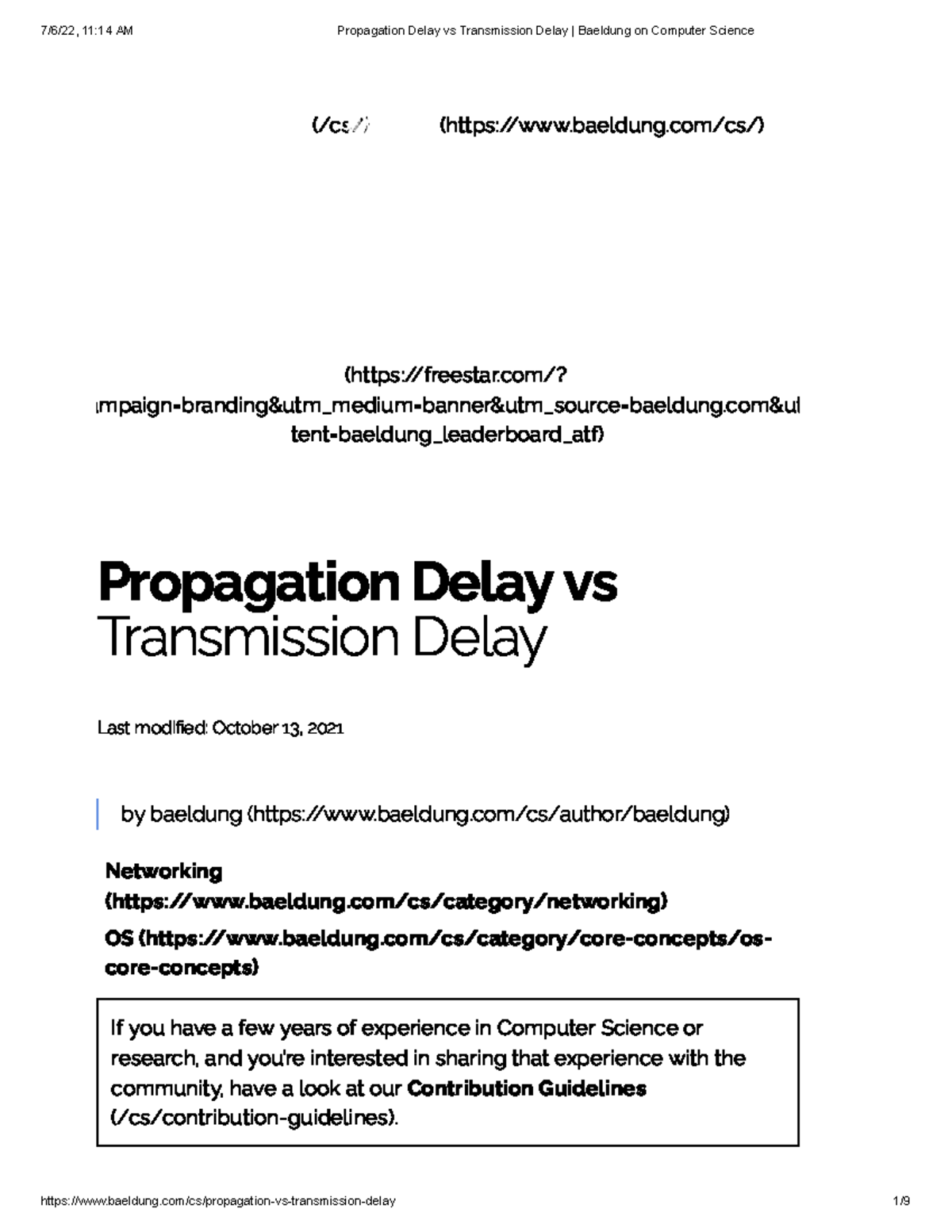 Propagation Delay Vs Transmission Delay Baeldung On Computer Science
