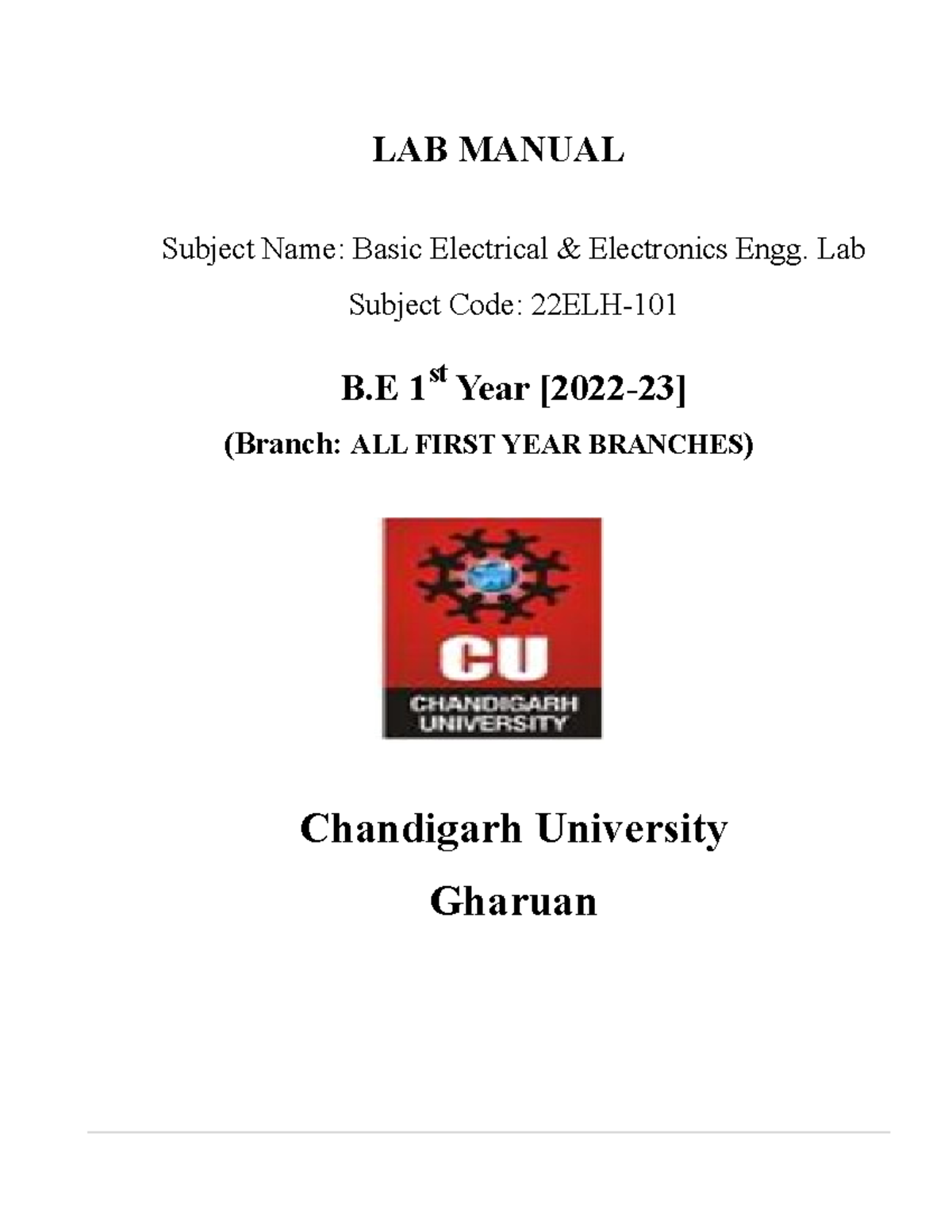 Final BEEE LAB Manual [22ELH-101] - LAB MANUAL Subject Name: Basic Electrical & Electronics ...