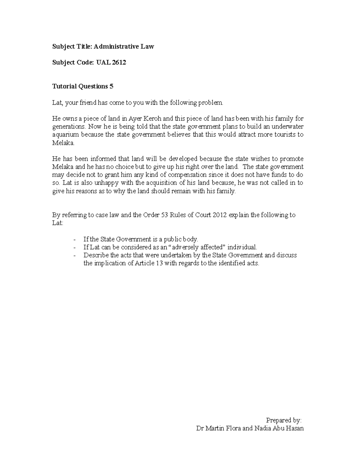 Tutorial 5 (Admin Law) (Rules of Court) - Administrative Law - MMU ...
