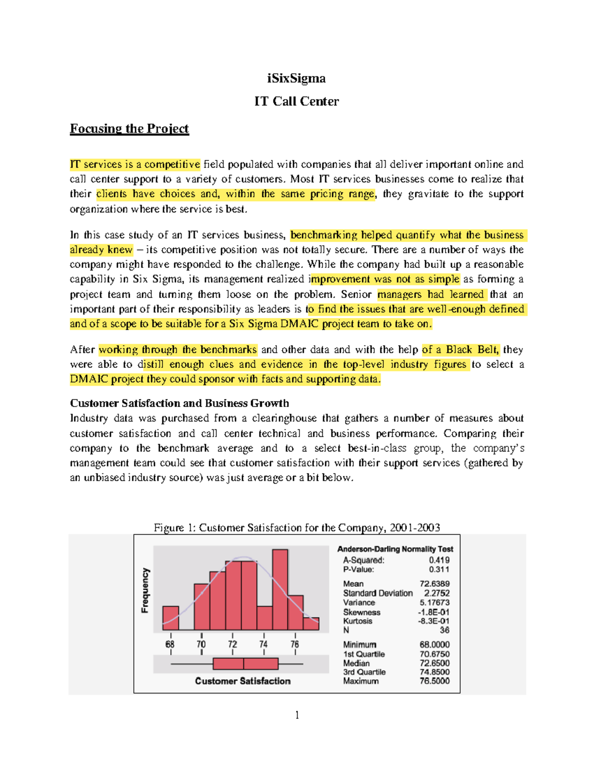 IT Call Center-case study - iSixSigma IT Call Center Focusing the ...