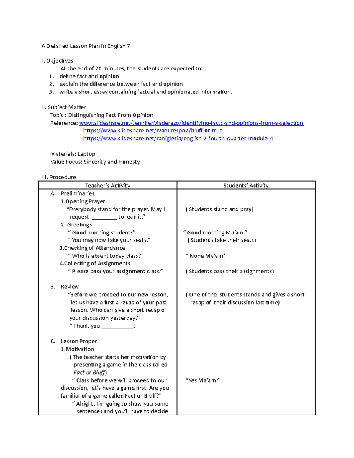 Marjorie A Detailed Lesson Plan in English 7 - A Detailed Lesson Plan ...