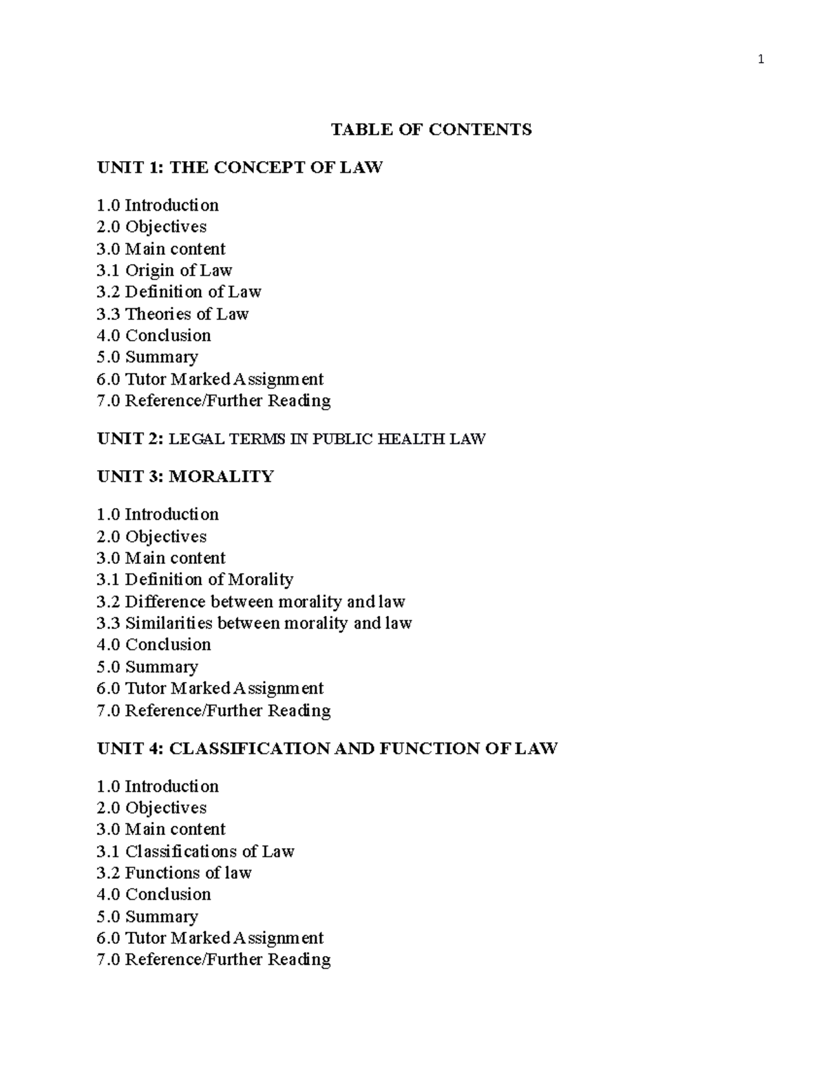 Public Health LAW EMMY Koskei FULL Notes - TABLE OF CONTENTS UNIT 1 ...