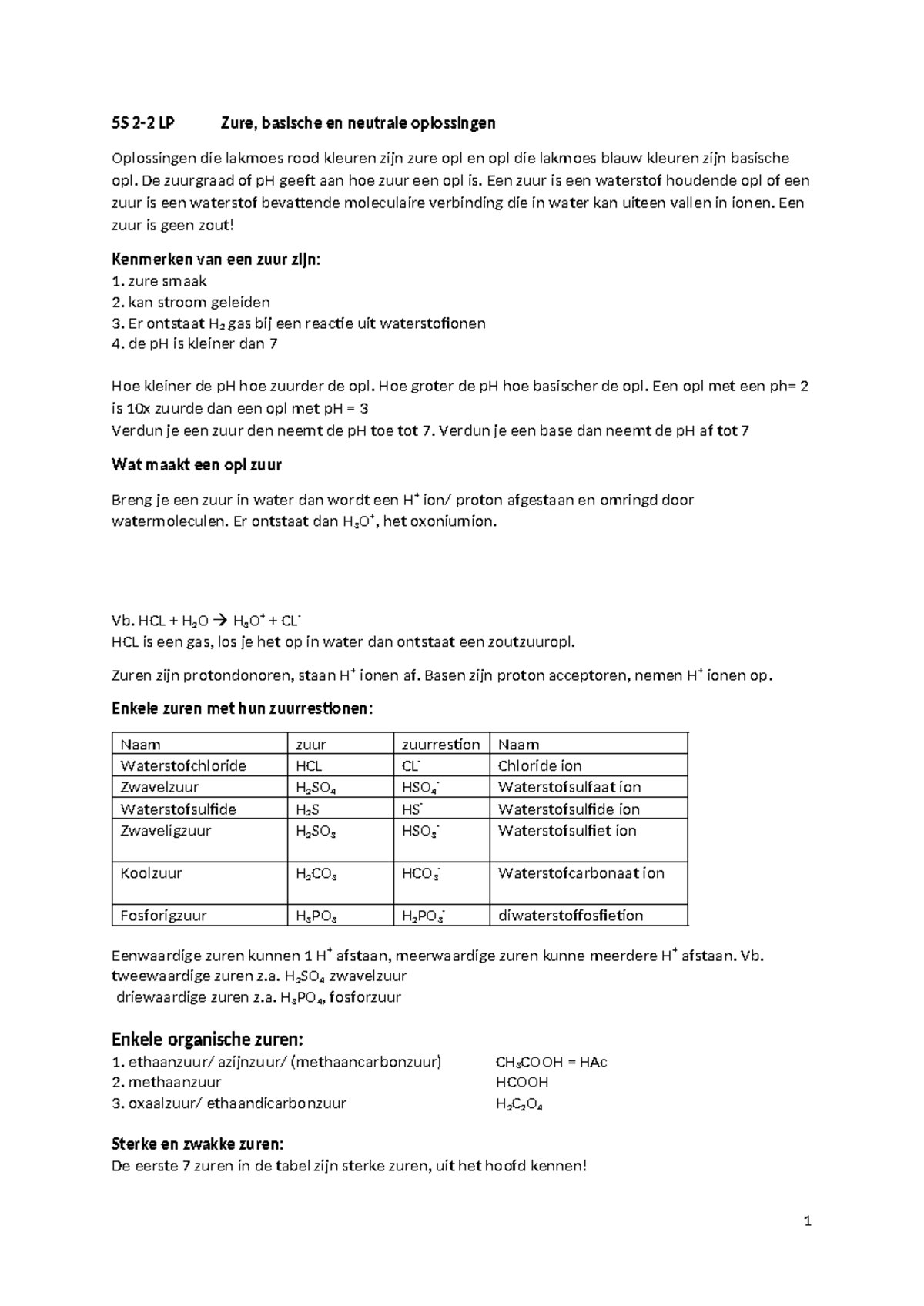 5S 2-2 LP nw - Redox - 5S 2-2 LP Zure, basische en neutrale oplossingen ...