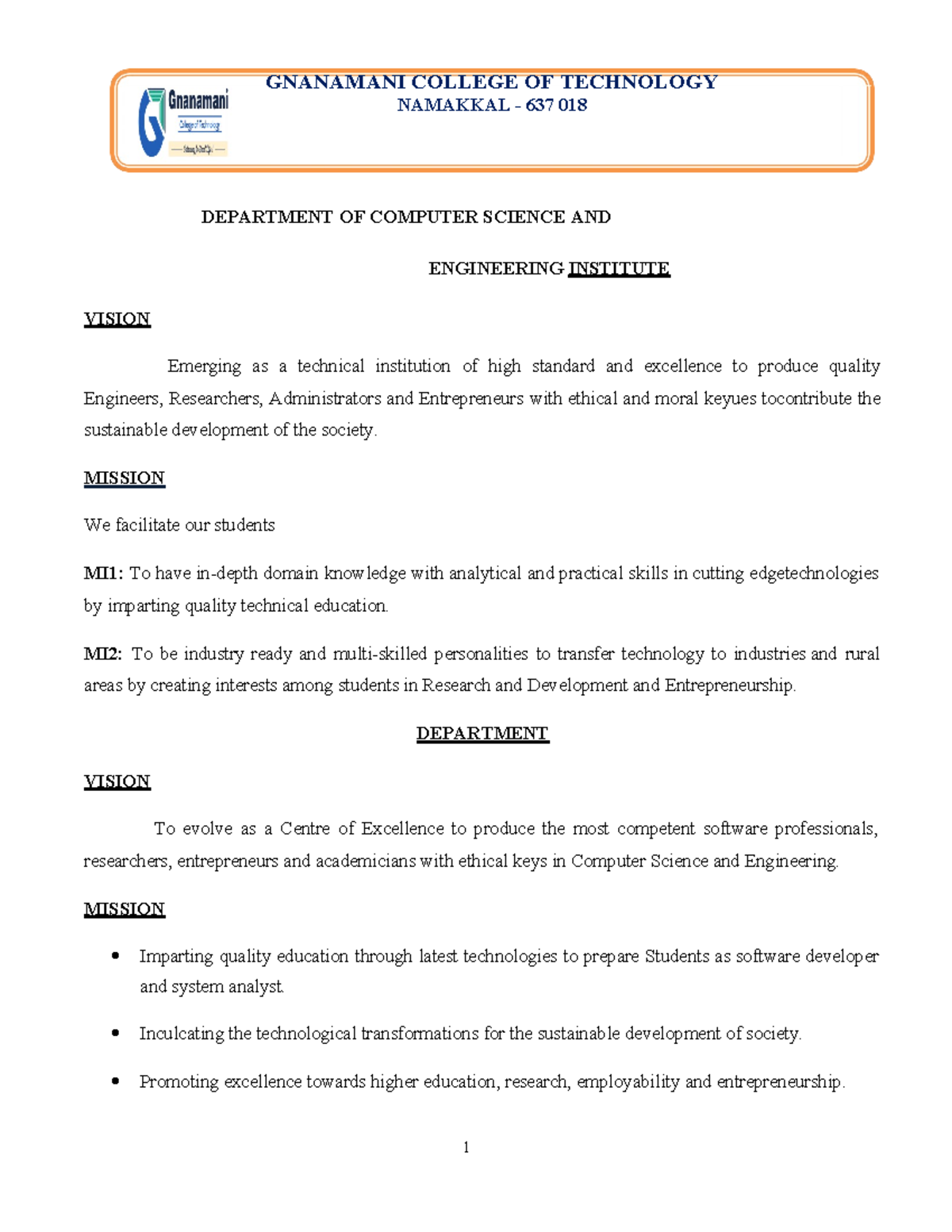 FDS lab manual - GNANAMANI COLLEGE OF TECHNOLOGY NAMAKKAL - 637 018 DEPARTMENT OF COMPUTER ...