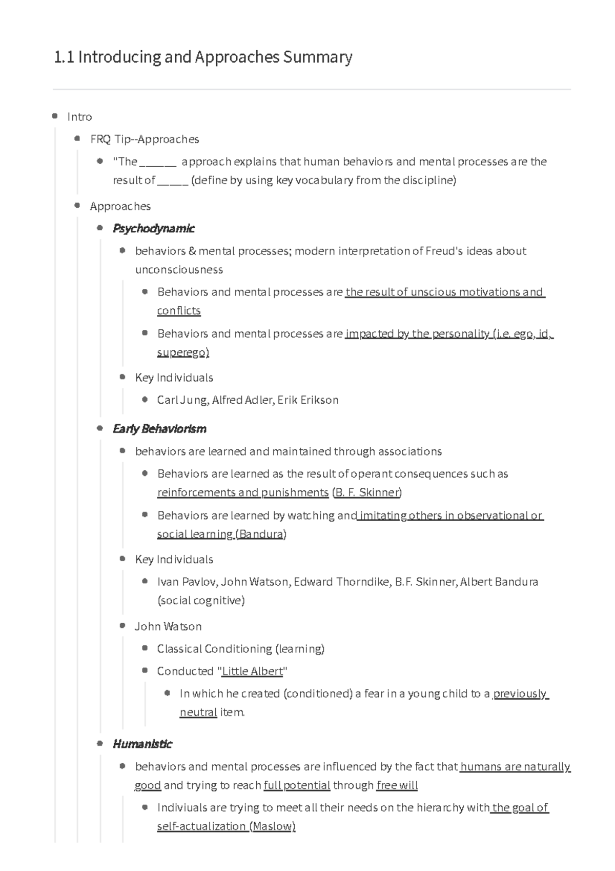 AP Psych Open Note 2 - 1 Introducing and Approaches Summary Intro FRQ ...