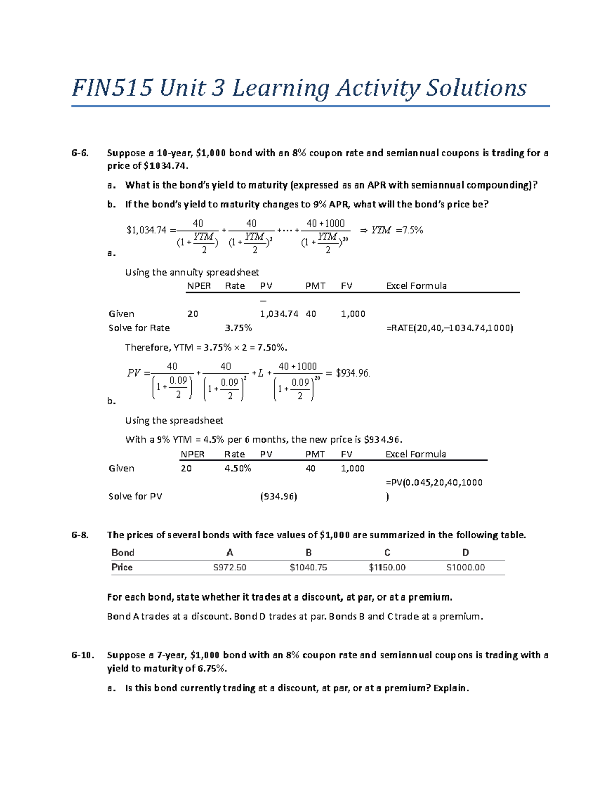 FIN515 Unit3 Learning Activity Solutions - FIN515 Unit 3 Learning ...
