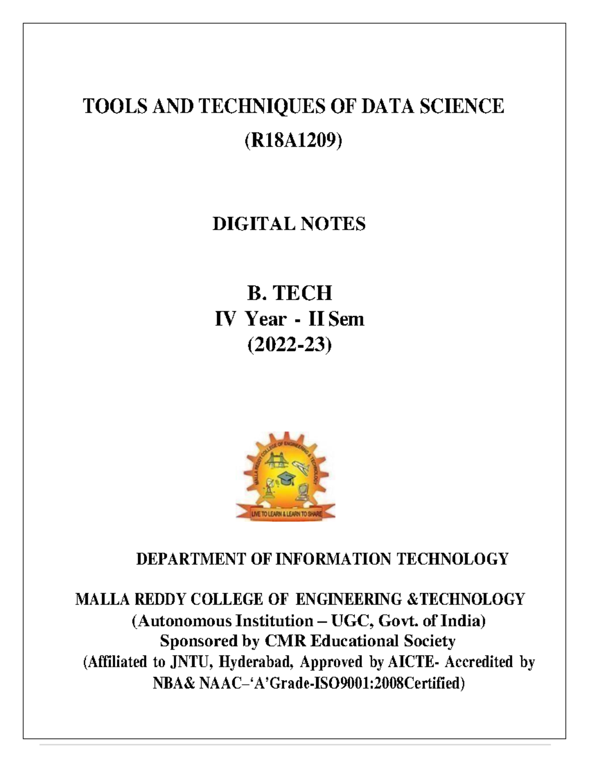Tools and Techniques for Data Science - TOOLS AND TECHNIQUES OF DATA ...