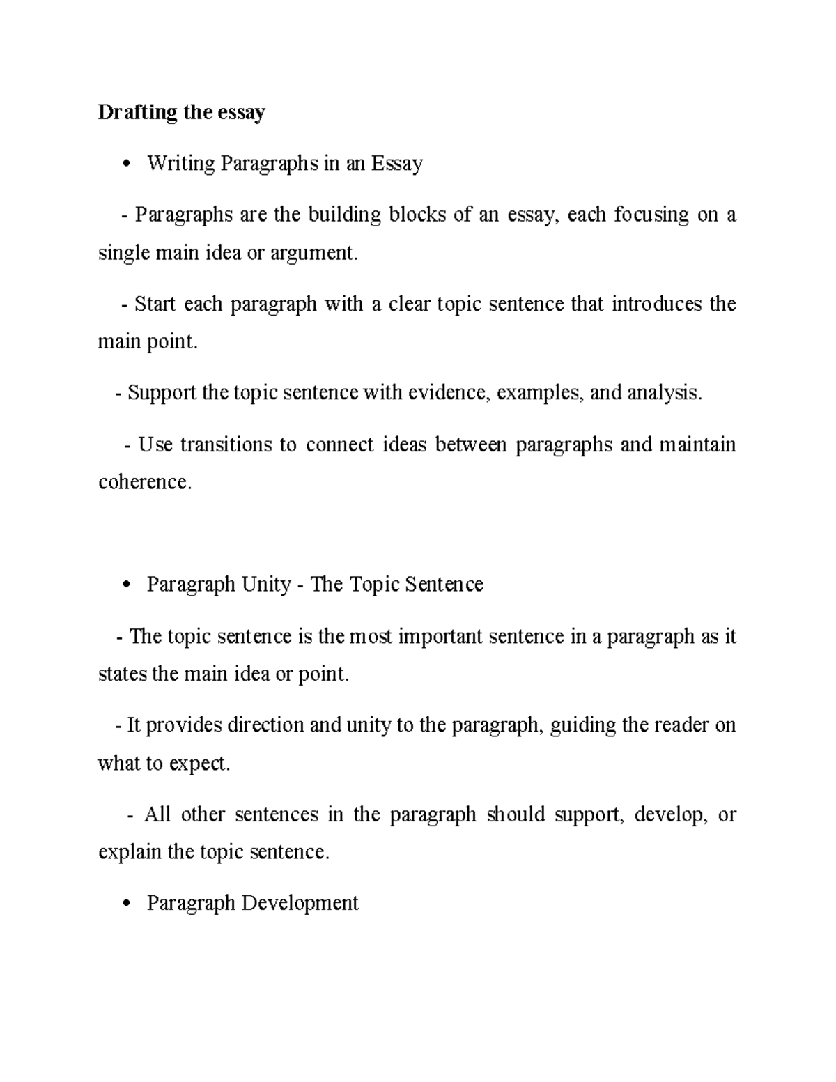 Drafting the Essay - Drafting the essay Writing Paragraphs in an Essay ...