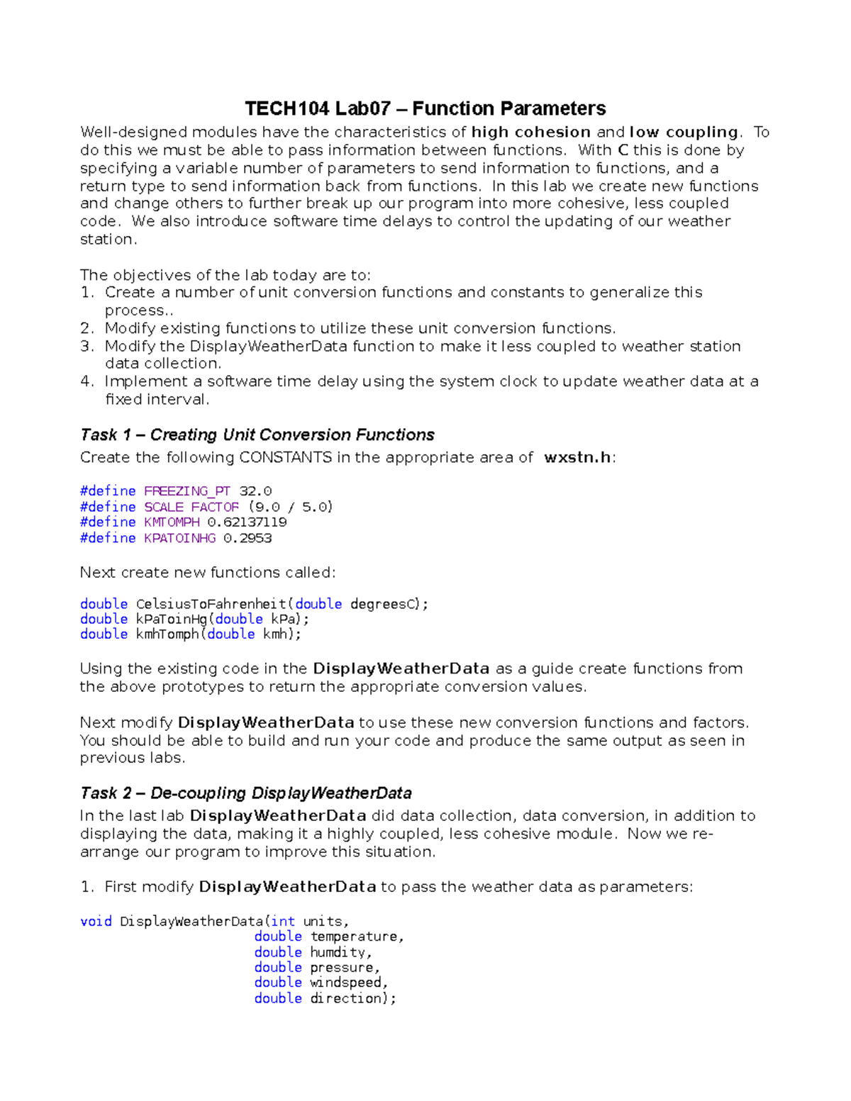 TECH104L07Function Parameters - TECH104 Lab07 – Function Parameters Well-designed modules have ...