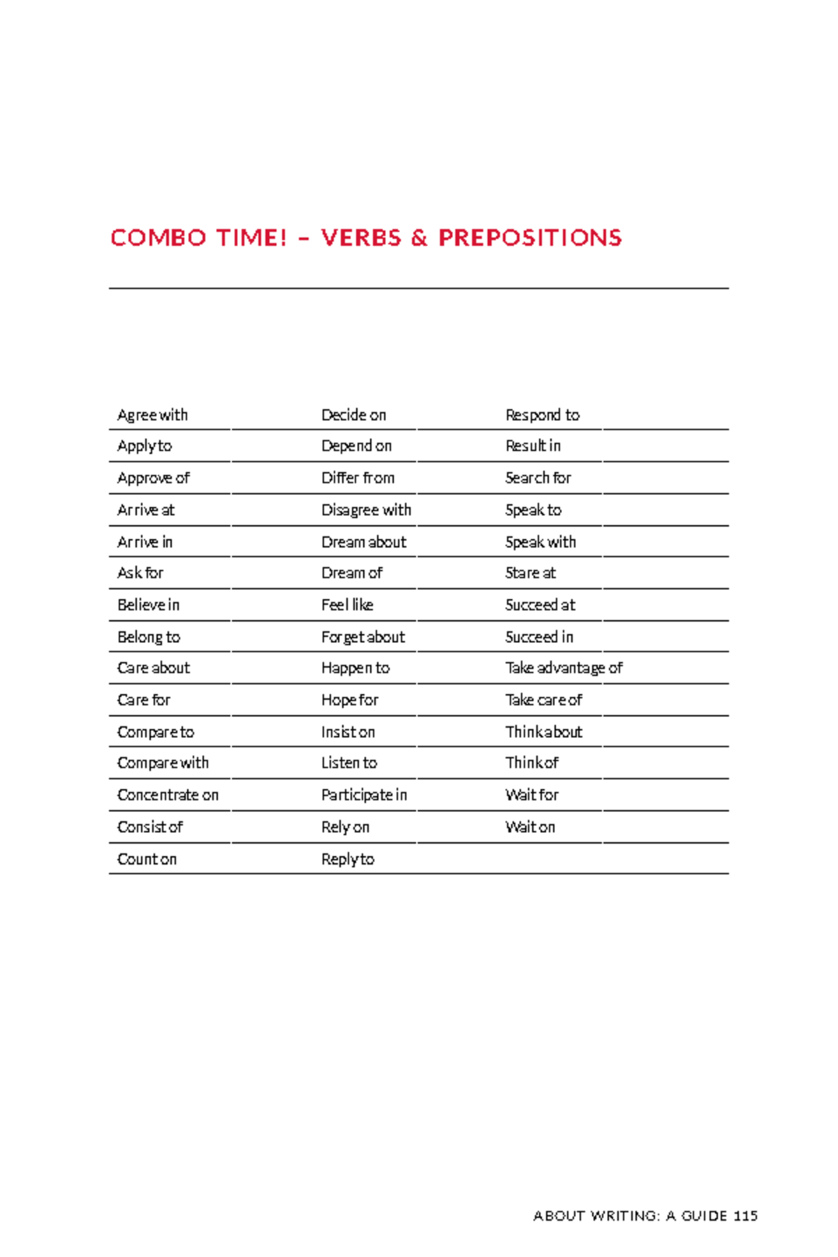 About writing a guide 12 - COMBO TIME! – VERBS & PREPOSITIONS Agree ...