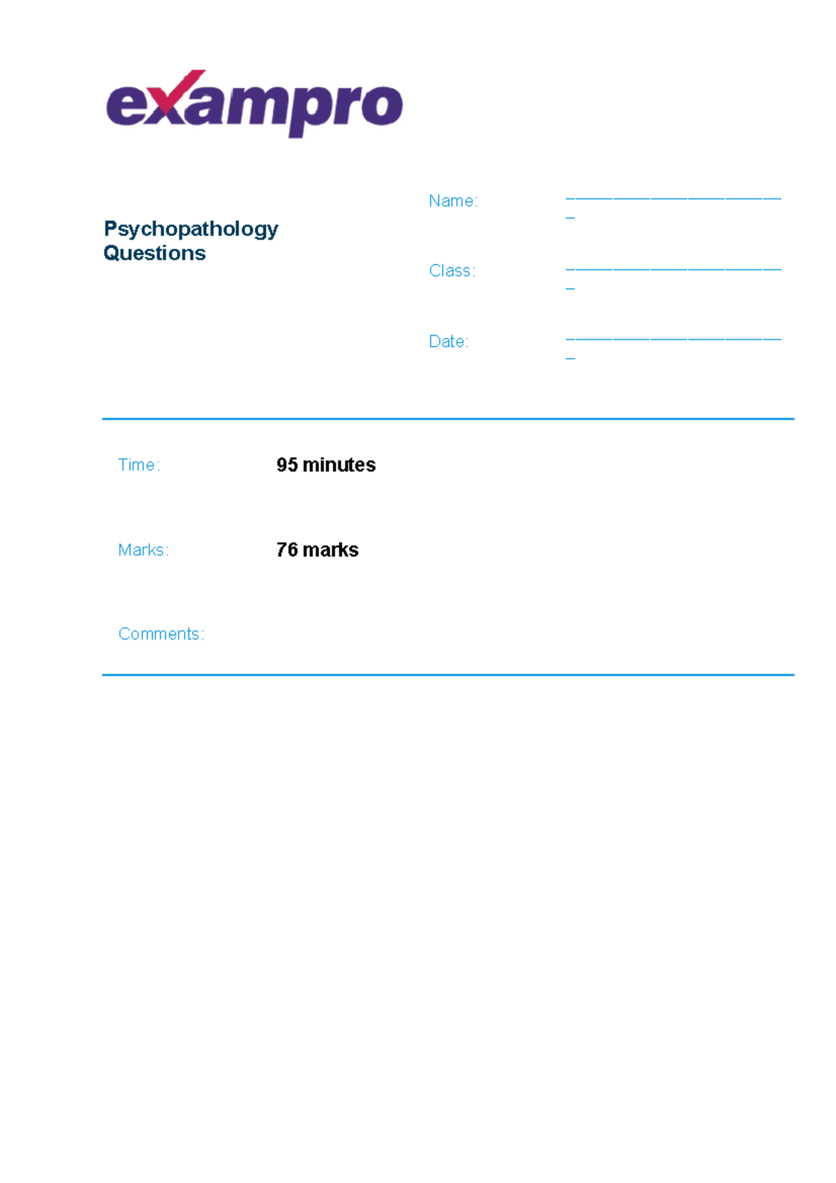 Psychopathology exampro ms qp - Psychopathology Questions Name