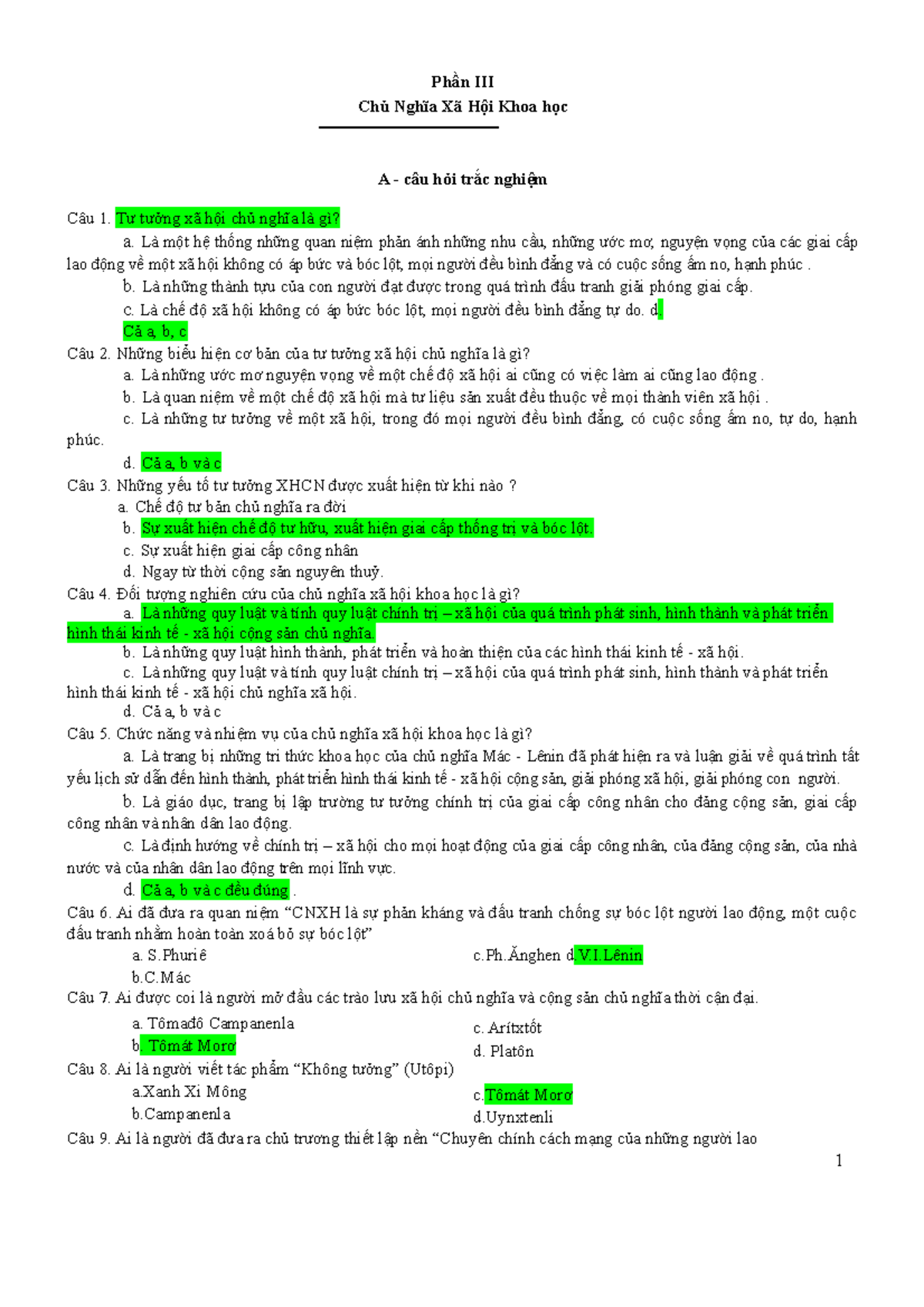215 cau hoi va dap an trac nghiem chu nghia xa hoi khoa hoc 1 - Phần III Chủ Nghĩa Xã Hội Khoa ...