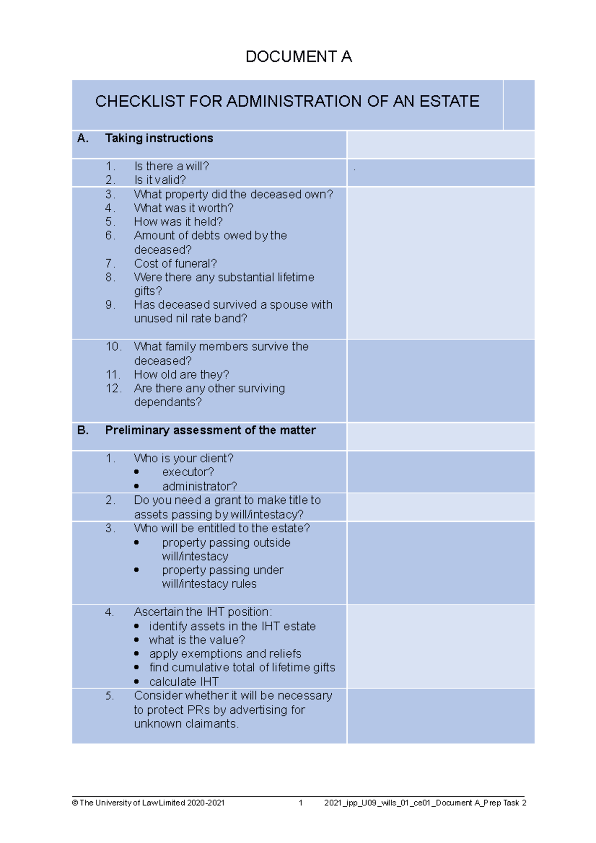 Wills Checklist to decide whether a will is valid - DOCUMENT A ...