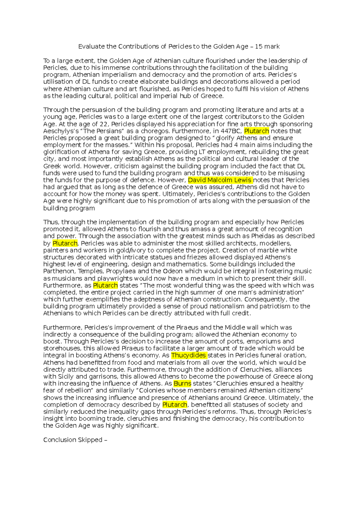 Practice - Evaluate the Contributions of Pericles to the Golden Age ...