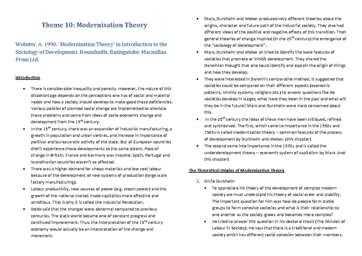 Theme 10 - modernisation theory and its implications - Theme 10 ...