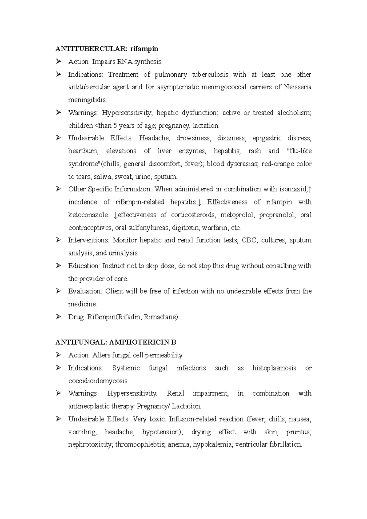 Antiinfective notes last part - ANTITUBERCULAR: rifampin Action ...