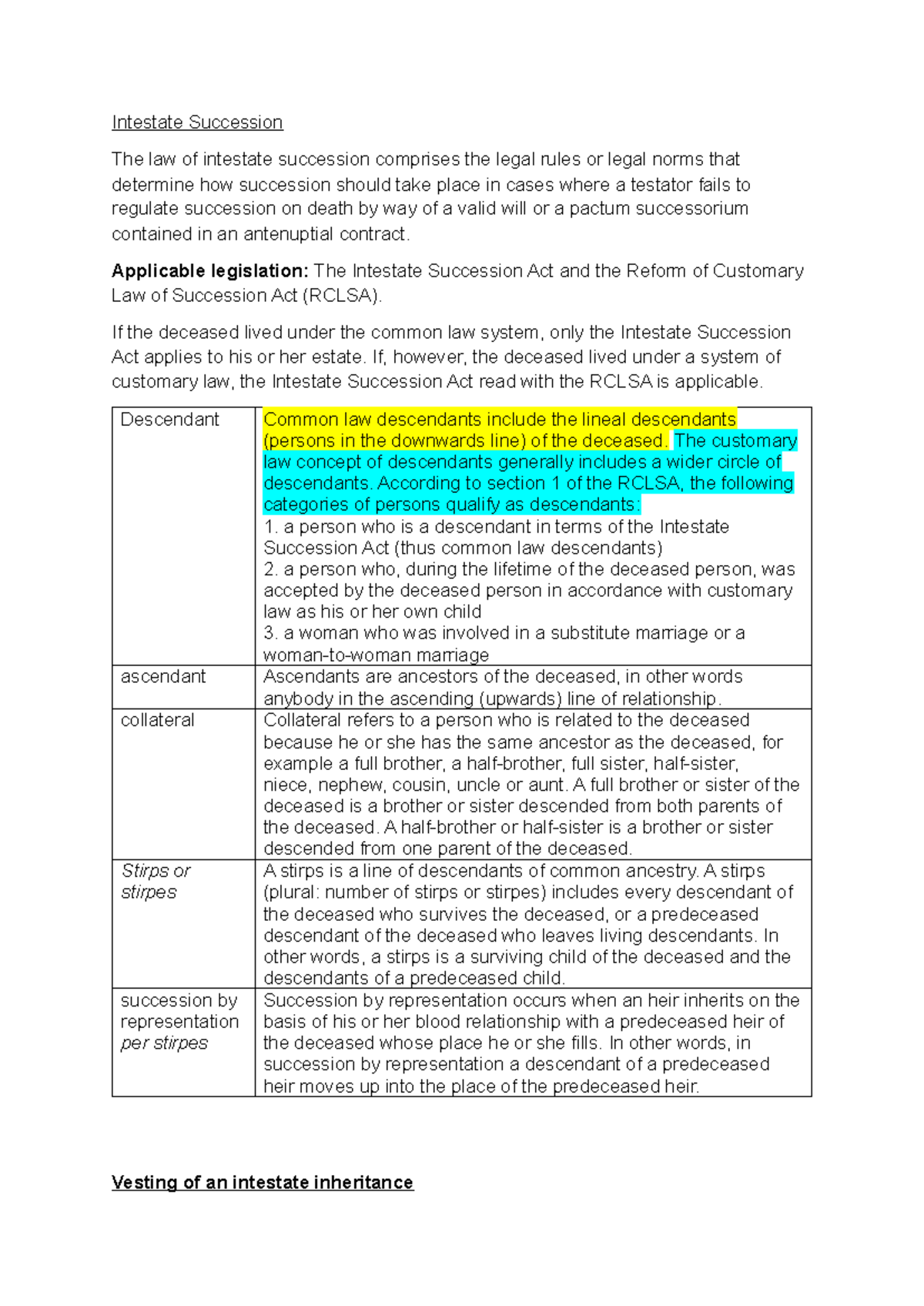 Succession Topic 2 - Intestate Succession The law of intestate ...