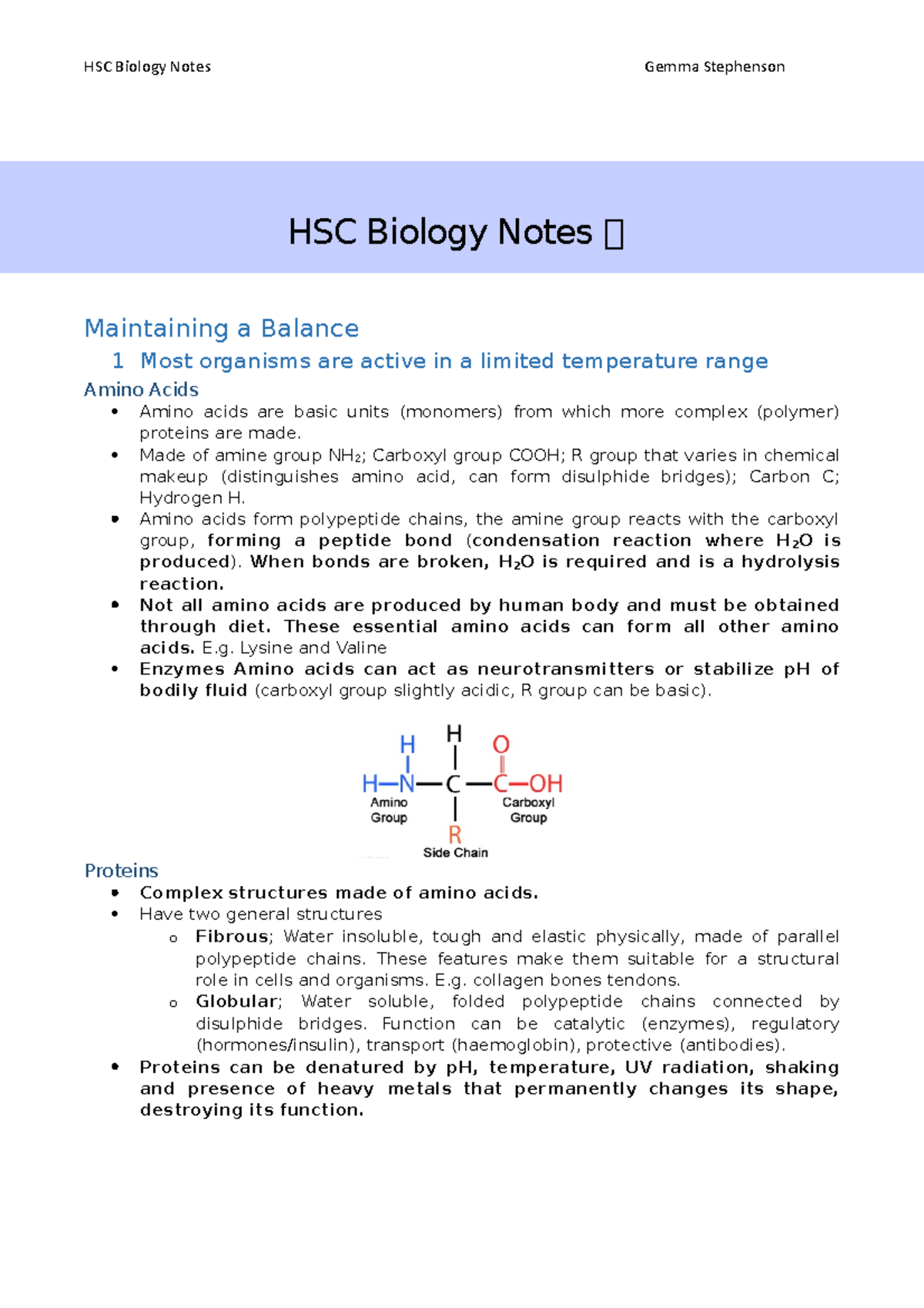 tutorial biology notes - HSC Biology Notes 🠀 Maintaining a Balance 1 ...