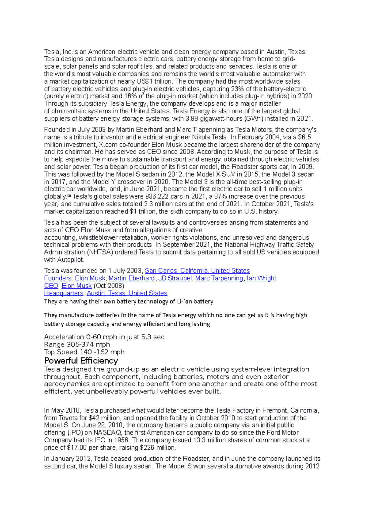 Tesla project - ssvwxzadefdc - Tesla, Inc an American electric vehicle ...