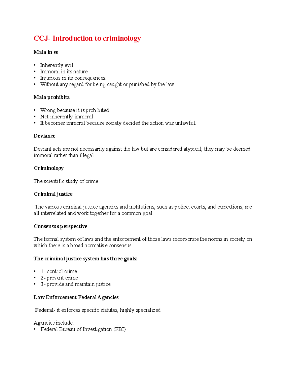 CCJ1010 Introduction to criminology - CCJ- Introduction to criminology ...