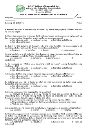 ESP - Sample of test paper. - B.E.S College of Polomolok Inc. Valencia ...
