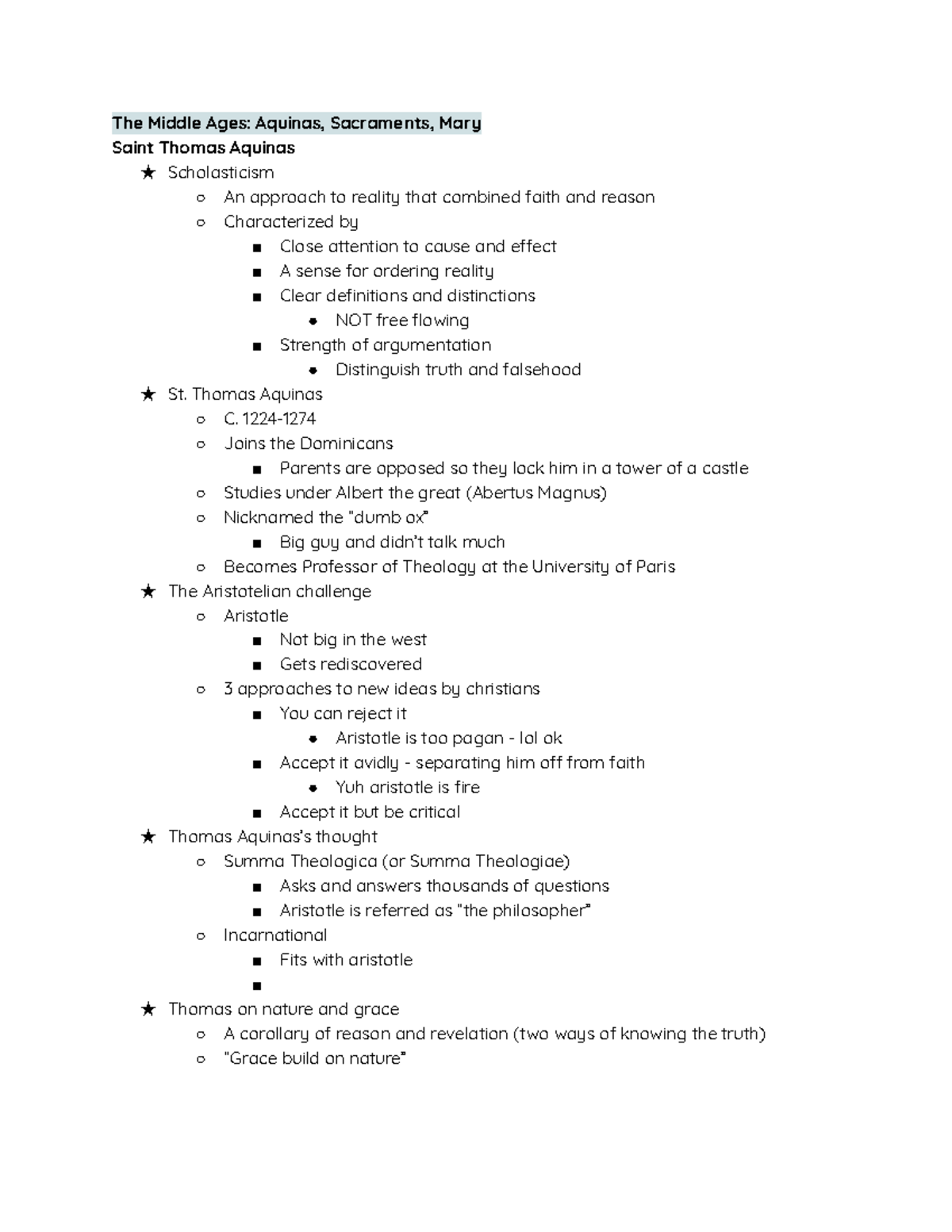 History of Christianity Notes - The Middle Ages: Aquinas, Sacraments ...