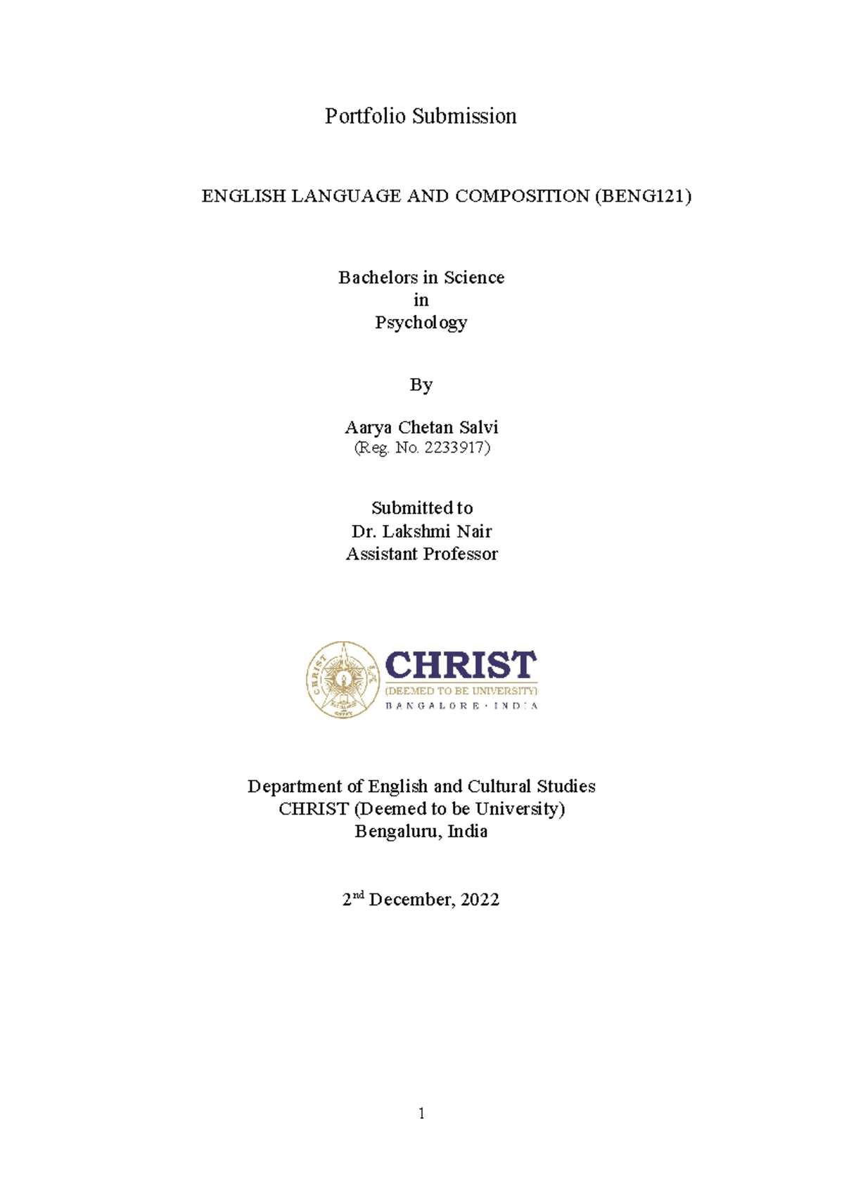 Portfolio - Collection of all graded material - Portfolio Submission ...