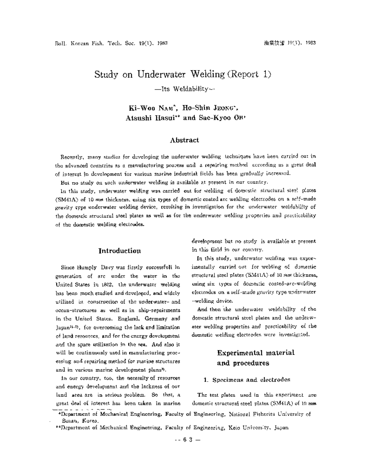 Study on Underwater Welding ( Report 1 ) - Its Weldability ...