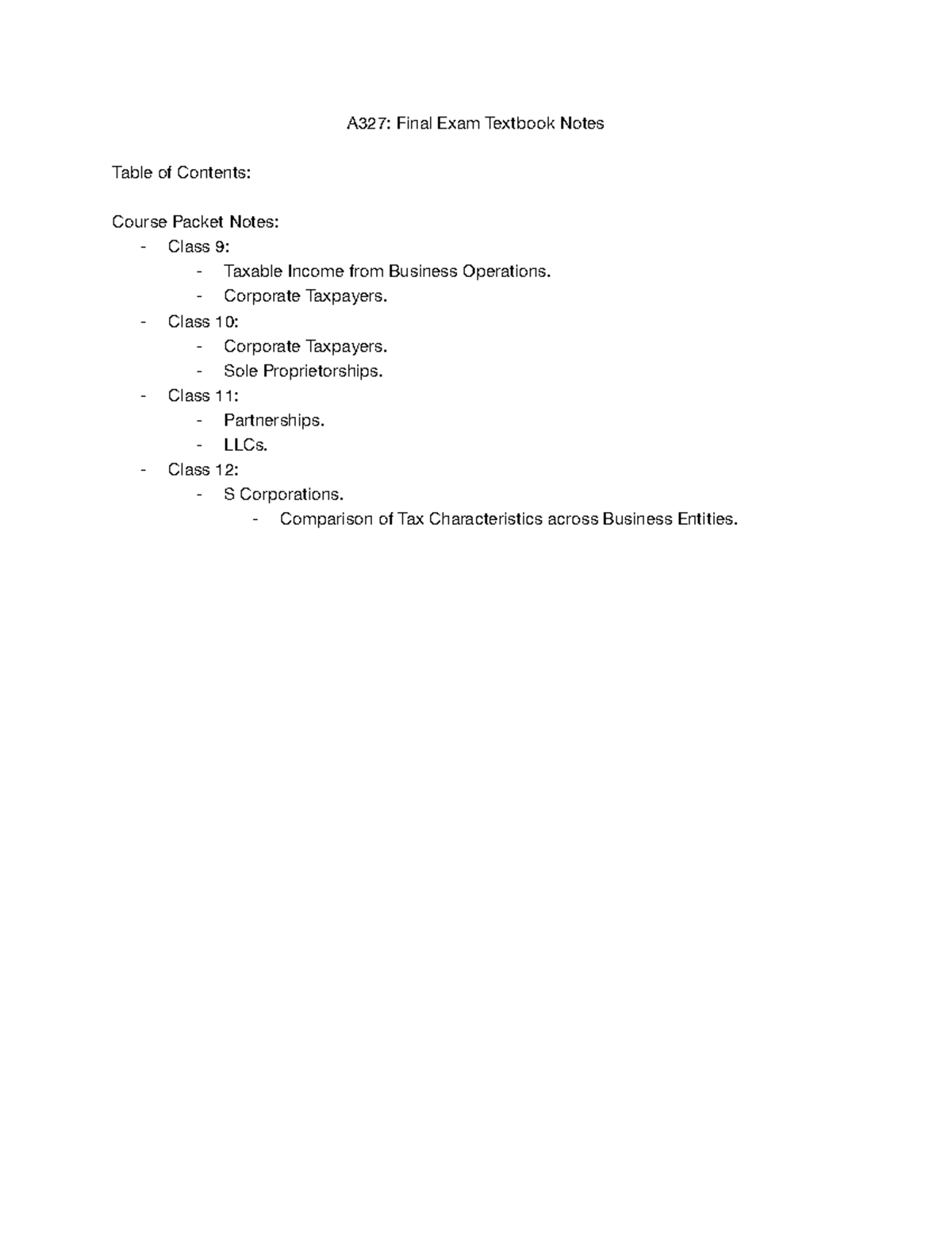 A327 Final Textbook Notes, Organized by Class - A327: Final Exam ...