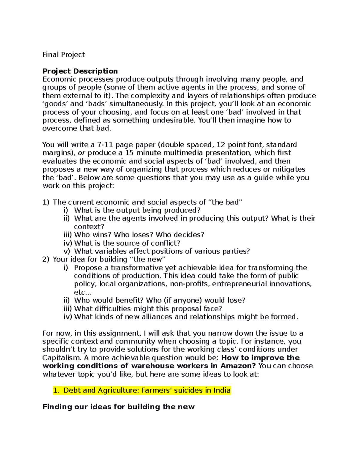 Final Project Outline - Final Project Project Description Economic ...