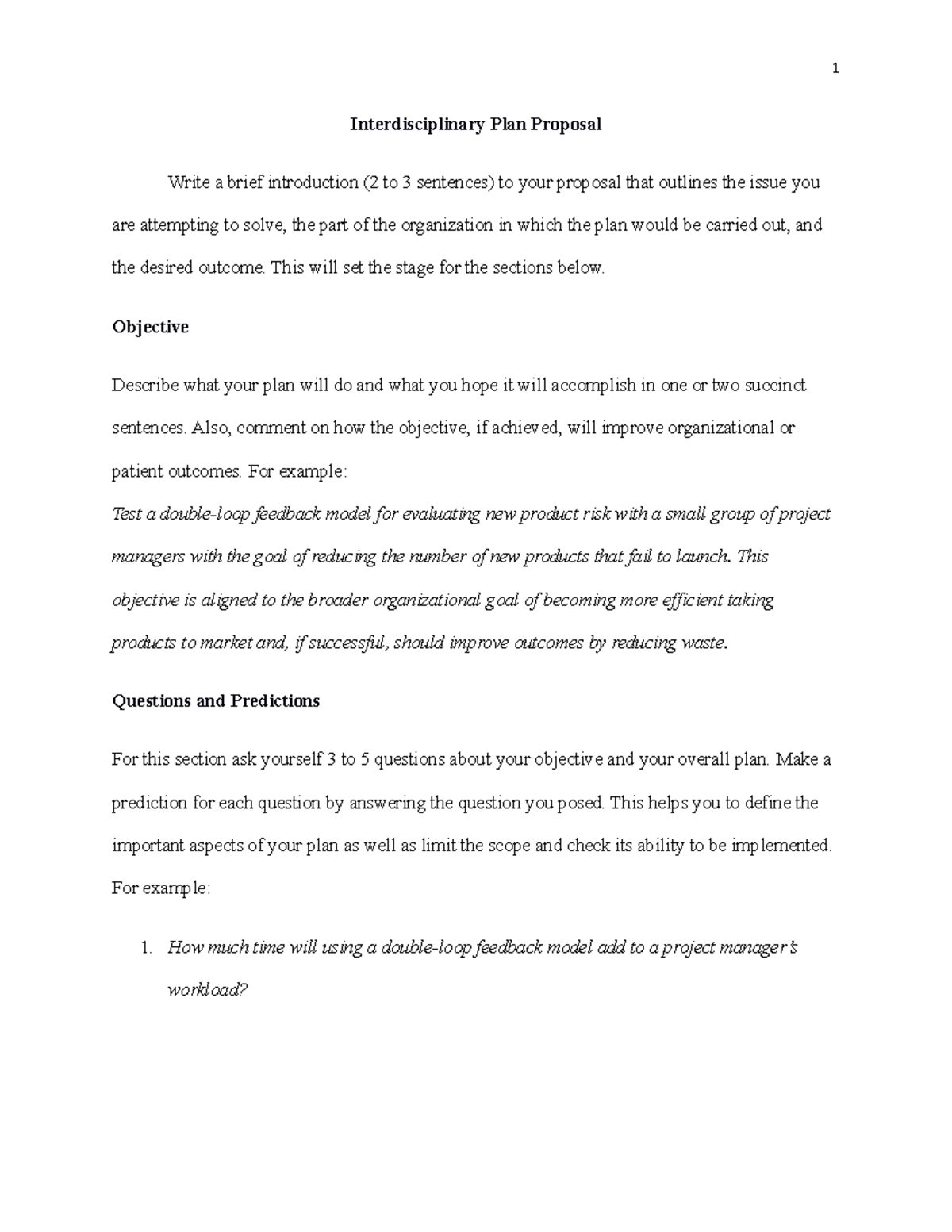 Cf plan proposal - Interdisciplinary Plan Proposal Write a brief ...