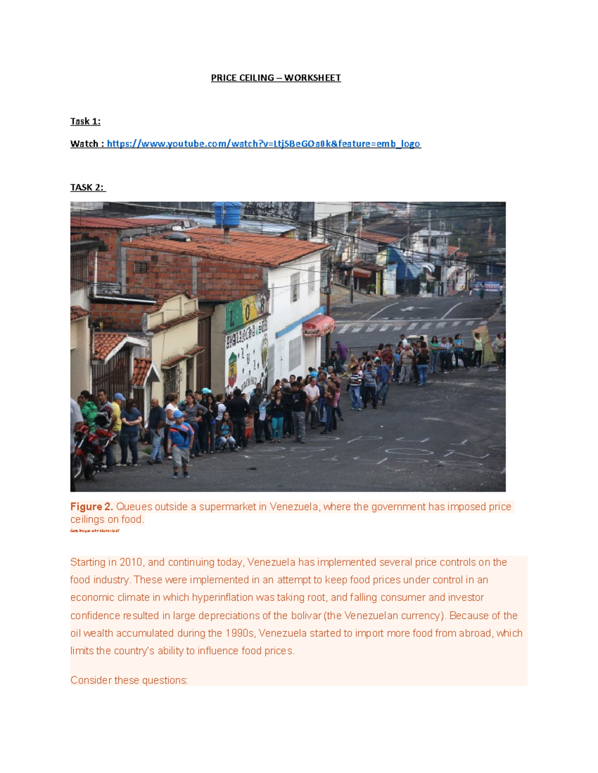 Price Ceiling- assignment - PRICE CEILING – WORKSHEET Task 1: Watch ...