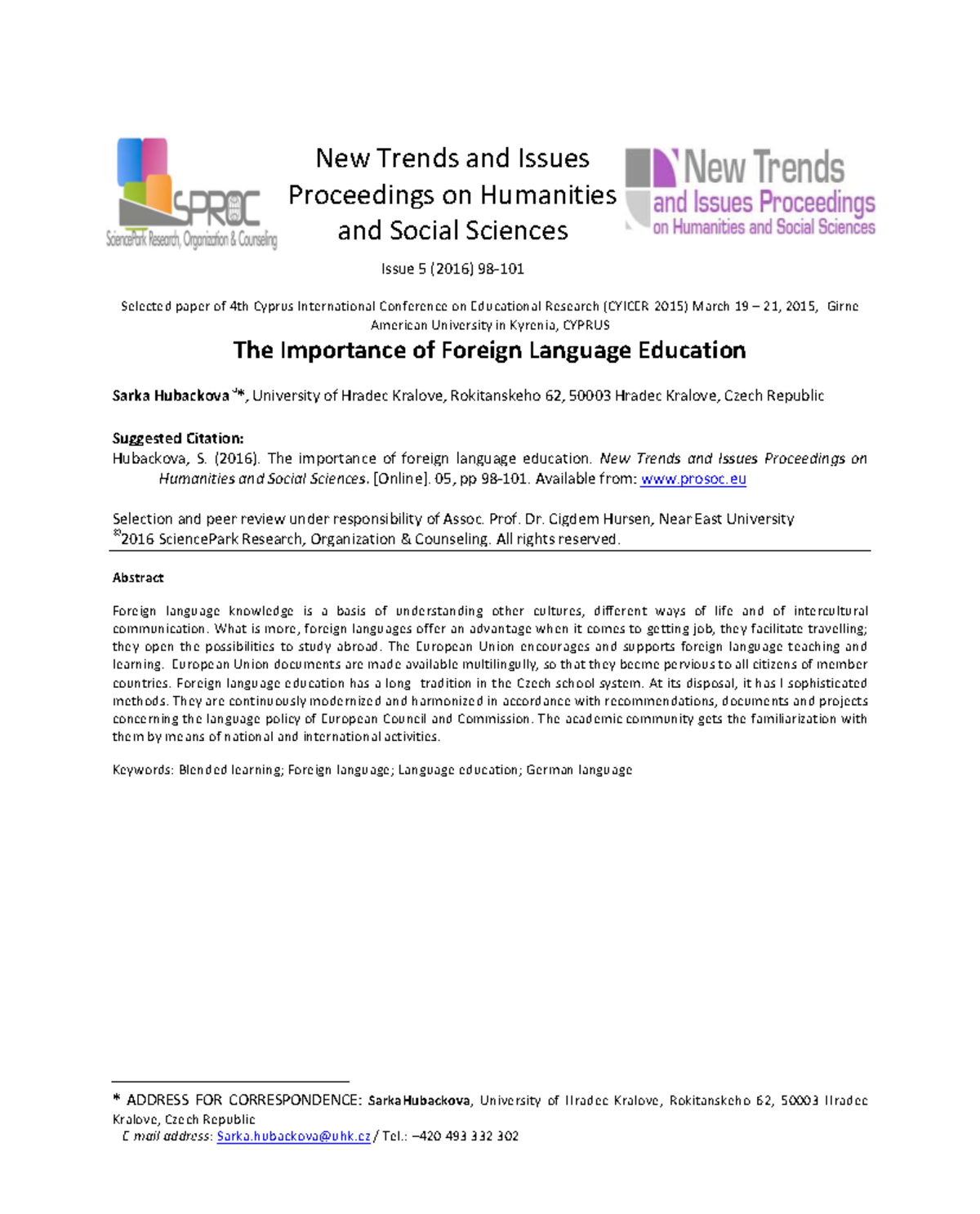The Importance of Foreign Language Educa - New Trends and Issues ...