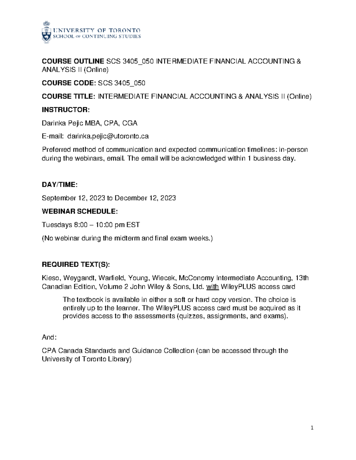 SCS 3405 Course Outline - COURSE OUTLINE SCS 3405_0 50 INTERMEDIATE ...